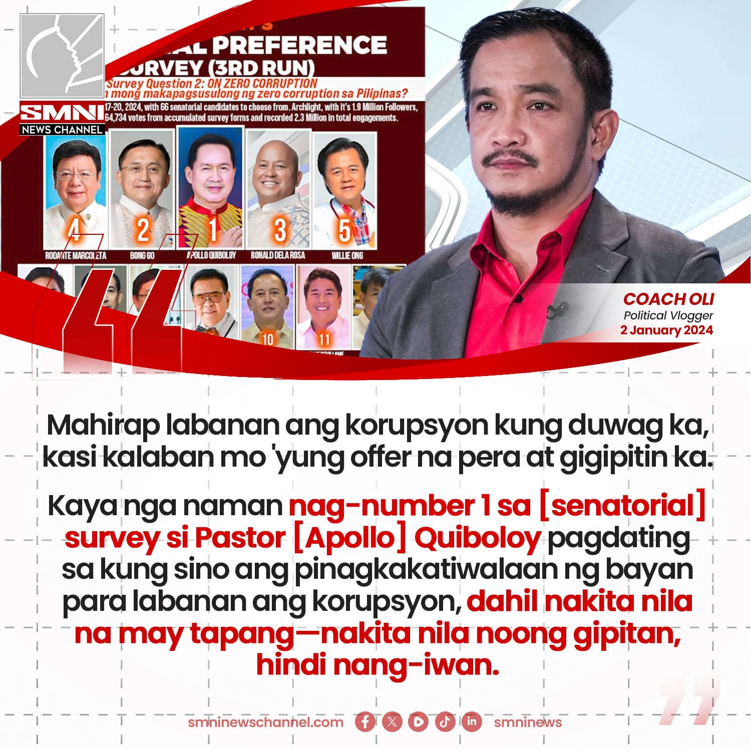 Kaya nag-number 1 sa survey si Pastor Quiboloy - Banateros